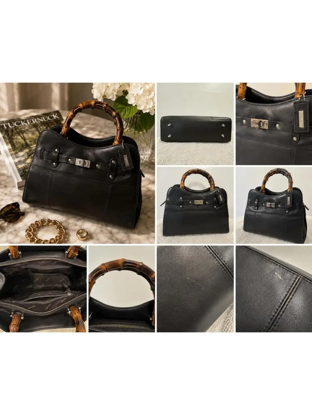 Esprit | Bags | Vintage Esprit Bamboo Handle Leather Satchel Bag 9s ...